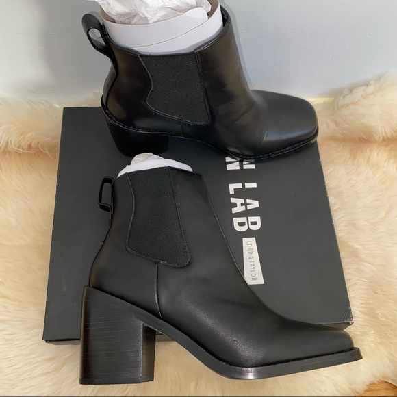 Design Lab Lord & Taylor | Shoes | Black Leather Boots With Chunky Heel ...